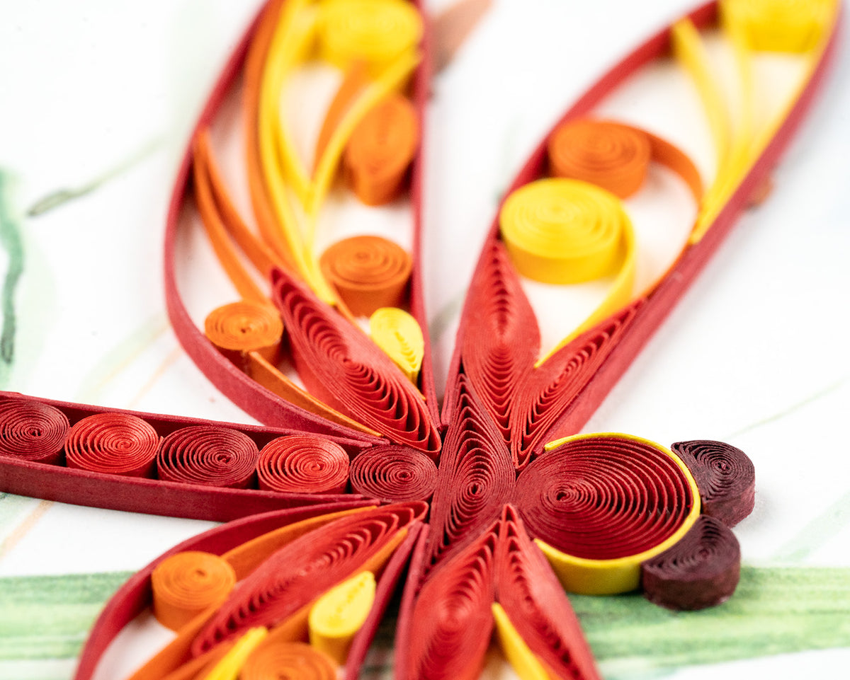 Handcrafted Red Dragonfly & Cattails Greeting Card | Quilling Card ...